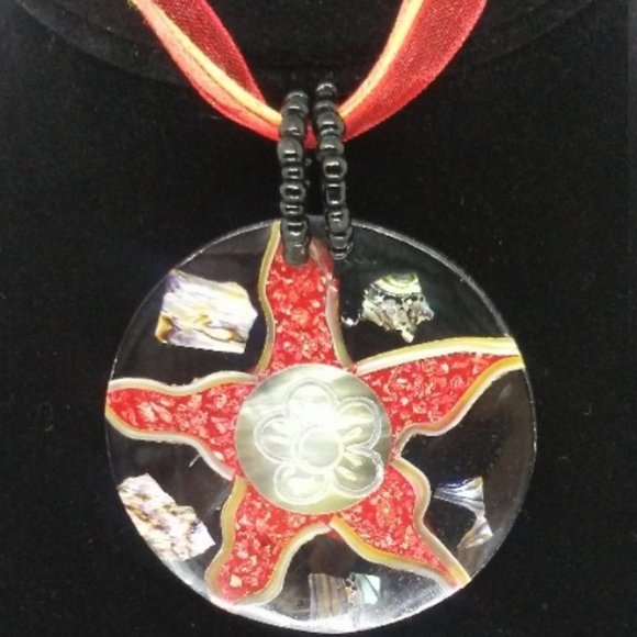 Jewelry | Vintage Wooden Red Black Mother Of Pearl Inlay | Poshmark